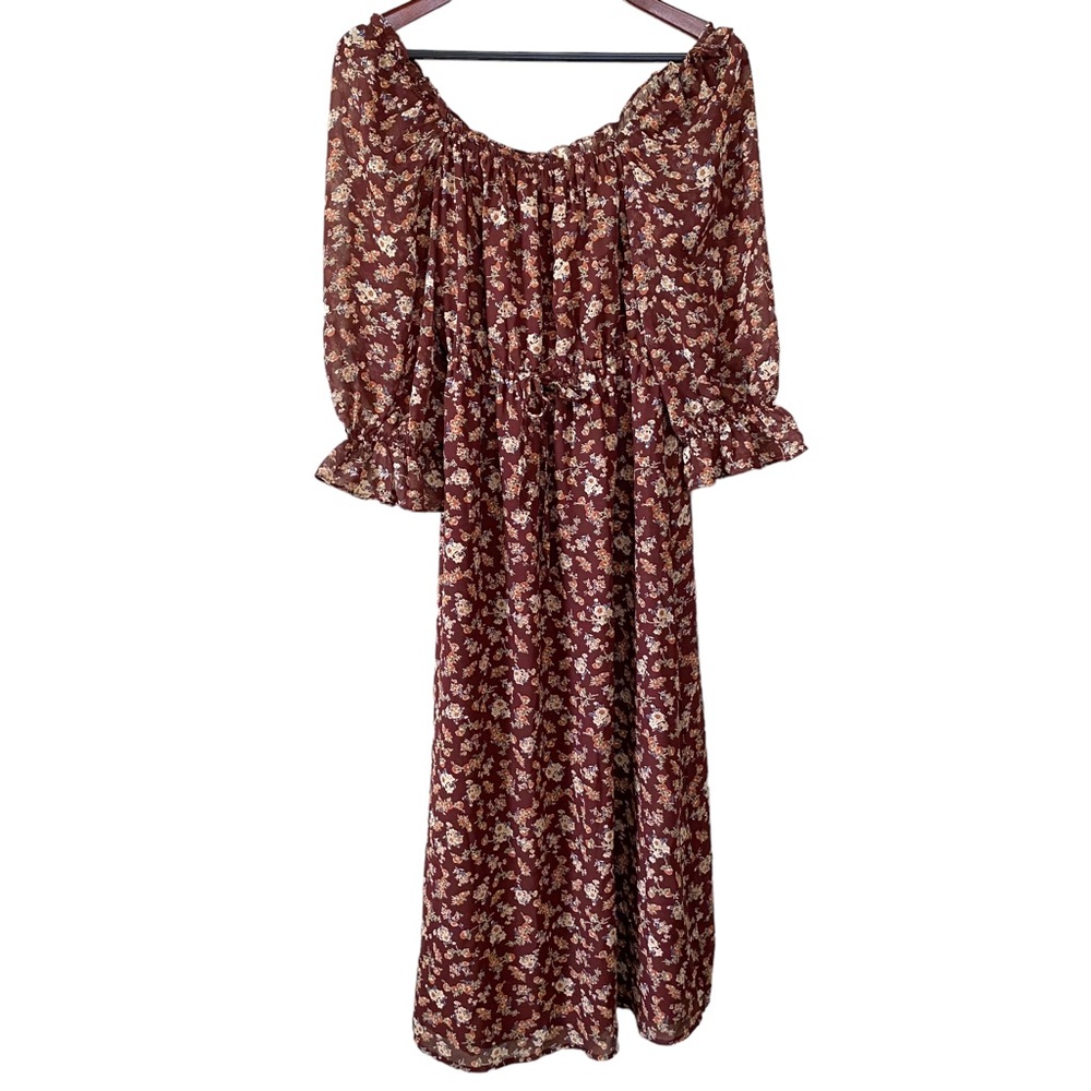 Vici Dream Of Me Floral Puff Sleeve Midi Dress Size Xs - Gem